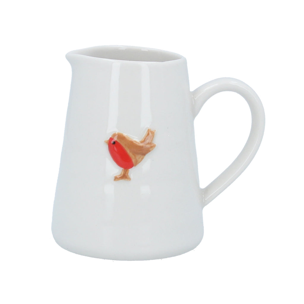 Mini Jug: Stoneware Raised Robin - Cream - Gisela Graham – Giftology